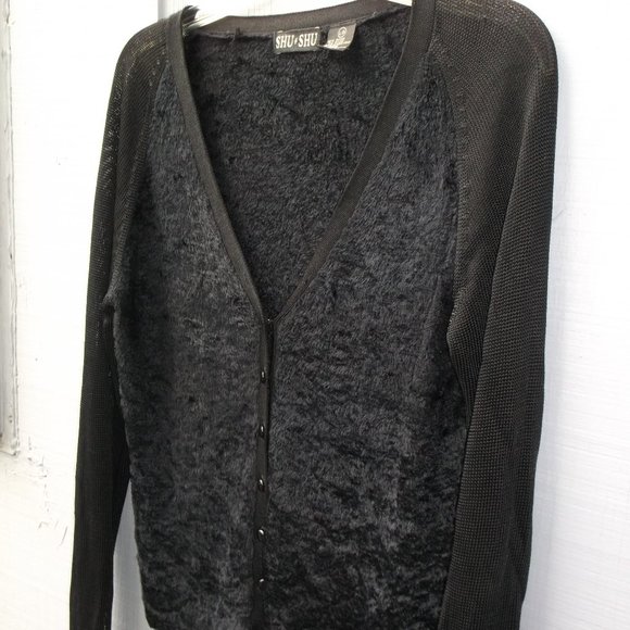 SHU + SHU | Sweaters | Vtg Shu Shu Black Velvet Y Front Back Cardigan ...